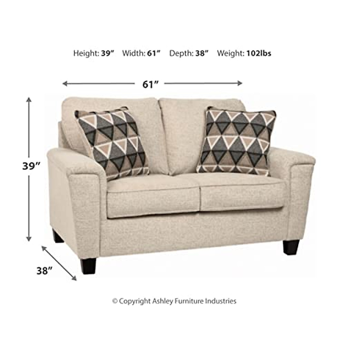 Signature Design by Ashley Abinger Chenille Contemporary Loveseat with 2 Accent Pillows, Beige