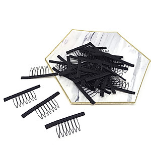 HONBAY 50PCS 7-teeth Wig Clips Wig Combs, Hair Extensions for Wig Caps DIY Wig Accessories Tools, Steel Teeth with Cloth
