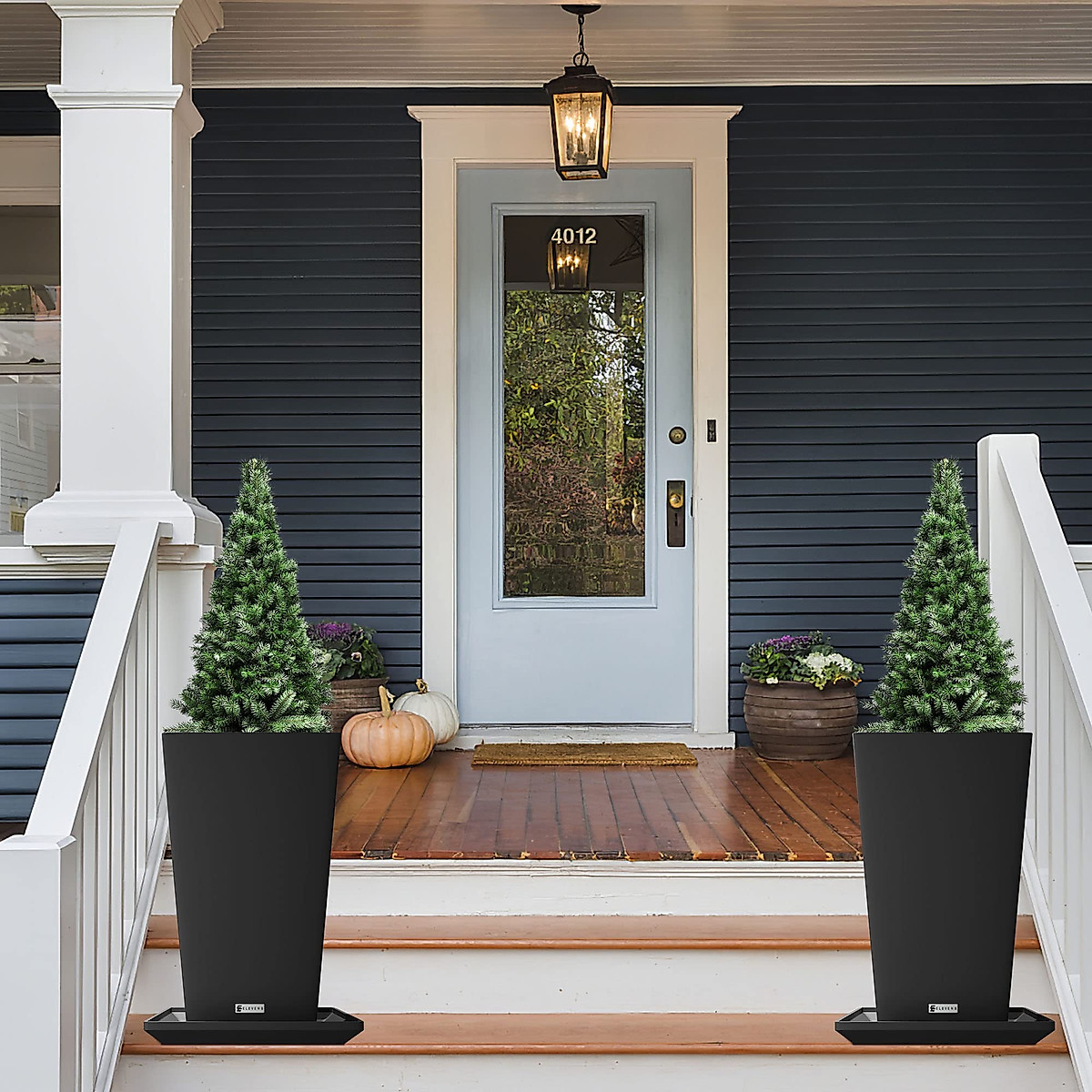 Elevens Tall Planters 27 Inch Tapered Square Planters Garden Flower Pots,Indoor/Outdoor Planter with Tray, Large Planter for Patio Black-2 Pack