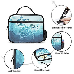 Sea Ocean Turtles Bule Lunch Box with Detachable Buckle Hand Strap, Large Capacity Lunch Bag Durable Lunch Tote Bag for Travel Women Men Girls Boys (Sea Turtles)