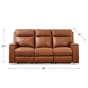 Hydeline Venice Zero Gravity Power Recline and Headrest Top Grain Leather Sofa Couch with Hidden Cup Holder, 86", Nutmeg Brown, Memory Foam, Pocket Coils and Control Panel