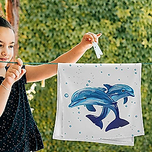 Oreayn Cute Dolphins Bubbles Hand Towel for Bathroom Kitchen Beach Polyester Cotton Set of 2 Cute Dolphins Fingertip Towel Soft Absorbent 28.3 x 14.4 Inch Watercolor
