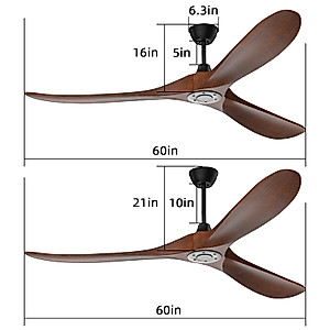 Obabala 60'' Outdoor Ceiling Fan with Remote Control, 3 Balsa Wood Blades, Matte Black, Reversible DC Motor Quiet Energysaving, for Bedroom Patios Kitchen Farmhouse, Indoor/Outdoor Ceiling Fan
