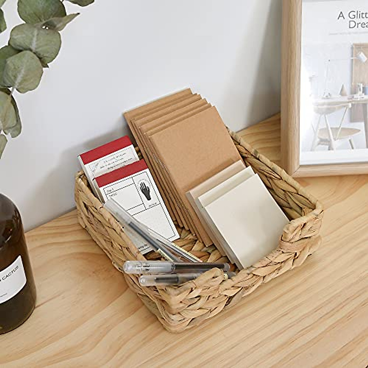 StorageWorks Water Hyacinth Napkin Holder, Wicker Baskets and Serving Tray for Kitchen, Rattan Napkin Holders for Tables, 7 ½"L x 7 ½"W x 2 ¾"H, 1 Pack