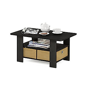 Furinno Coffee Table with Bins, Espresso/Brown