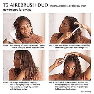 T3 AireBrush Duo Interchangeable Hot Air Blow Dry Brush with Two Attachments – Includes 15 Heat and Speed Combinations, T3 IonFlow Technology, Volume Booster Switch, Lock-in Cool Shot