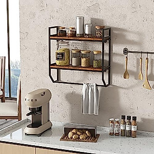 LOKO 2-Tier Bathroom Towel Rack with Shelf, Industrial Over The Toilet Shelf w/Towel Bar, Wall Mounted Hanging Shelf w/Towel Holder, Rustic Storage Organizer Shelves for Living Room, Kitchen