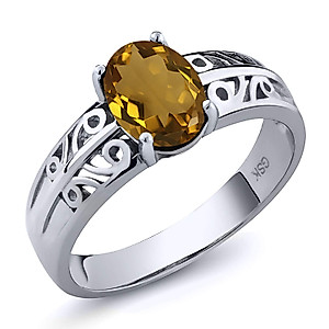 Gem Stone King 1.00 Ct Oval Whiskey Quartz 925 Sterling Silver Ring (Size 9)