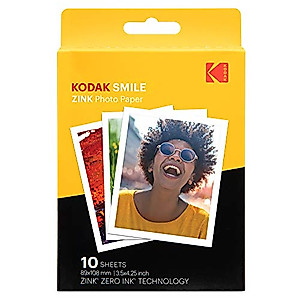 Kodak Smile Classic Digital Instant Camera with Bluetooth (Red) w/ 10 Pack of 3.5x4.25 inch Premium Zink Print Photo Paper.