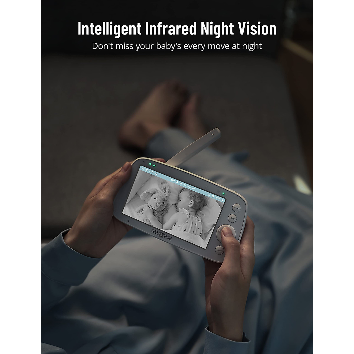 PARIS RHÔNE Video Baby Monitor, 5" 720P HD Baby Monitor with Camera and Audio, No WiFi, 2 Way Audio, VOX Mode, Infrared Night Vision, Feeding Reminder, Wide-Angle View Temperature Sensor Lullabies