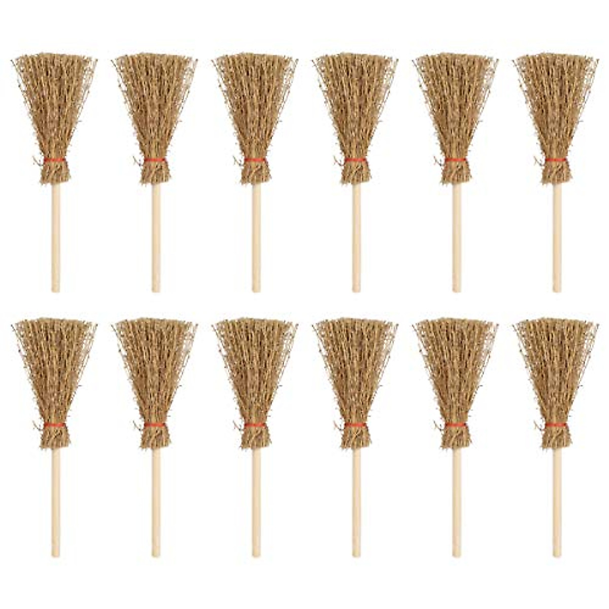 Sewroro 12pcs Mini Broom Hanging Witches Prop Broom Miniature Artificial Mini Straw Brooms for Halloween Party Prop Hangings Decorations