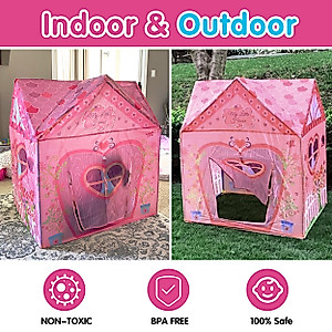 PLAY 10 Kids Tent, Princess Castle Pink Tent for Kids, Kids Playhouse Kids Play Tent, Kids Tent Indoor Playhouse for Kids Outdoor, 37 * 28 * 40inch,Big Enough for 2-3 Little Kids Play Together