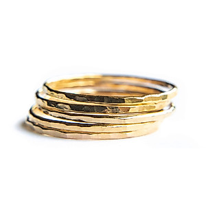 Hammered Gold Ring, Gold Stacking Rings, Minimalist Rings, Skinny Rings for Women (7, Gold Fill)