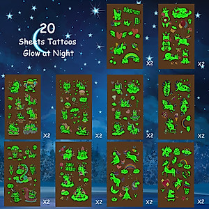 Maitys 20 Sheets 228 Pieces Luminous Unicorn Temporary Tattoos for Kids Glow in The Dark Tattoos Unicorn Games Toys for Girls Kids Birthday Party Supplies Decoration, 10 Styles
