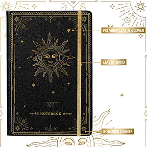 Ruled Notebook/Journal – Premium Thick Paper Faux Leather Classic Writing Notebook with Pocket + Page Dividers Gifts, Banded, Large, 144 Pages, Hard Cover, Lined (5.8 x 8.4) - Black