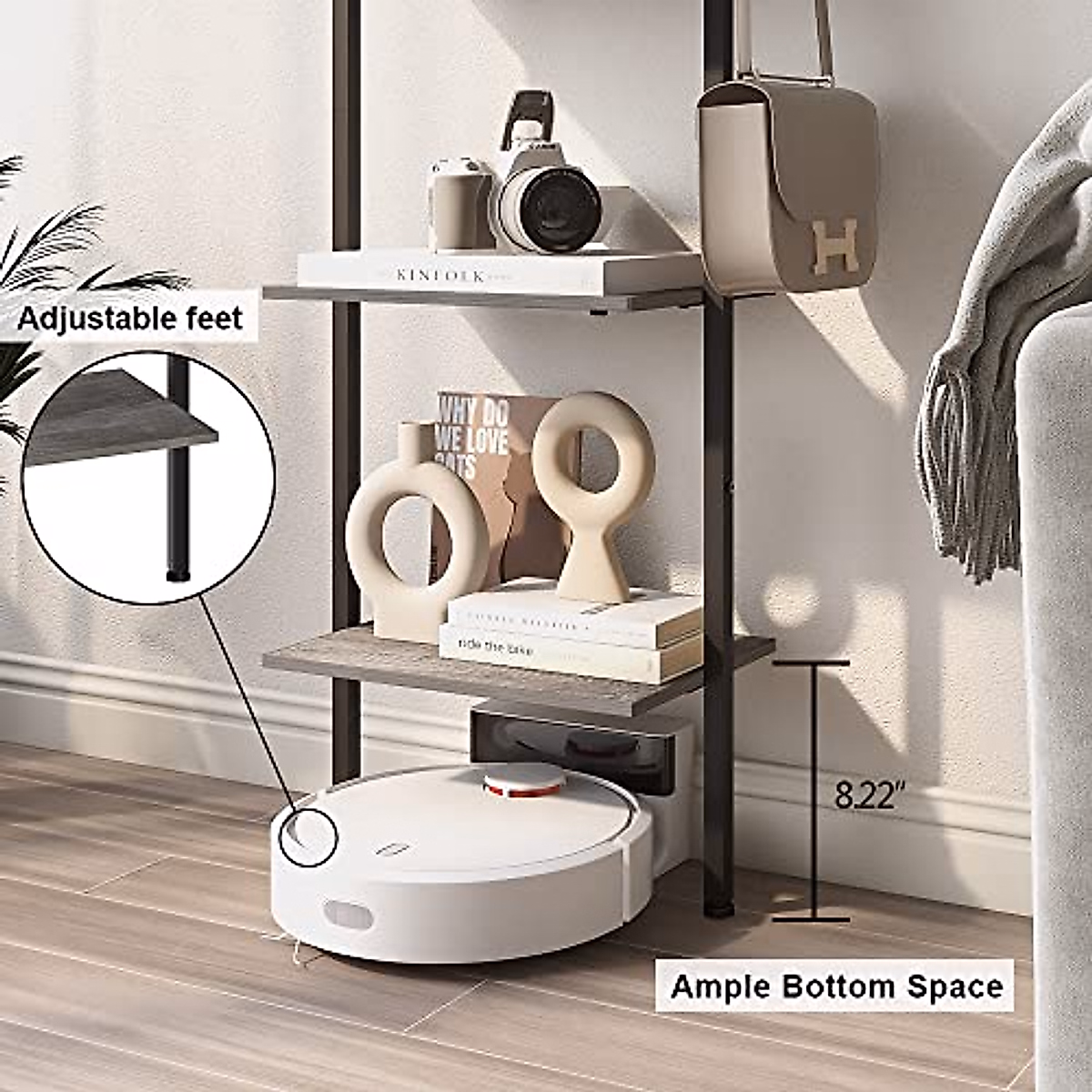 Tohomeor Retro Bookshelf Wall Mounted 5-Tiers Ladder Shelf Dark Grey Narrow Thin Bookshelf Farm House Open Display Storage Rack for Living Room Bedroom Home Office