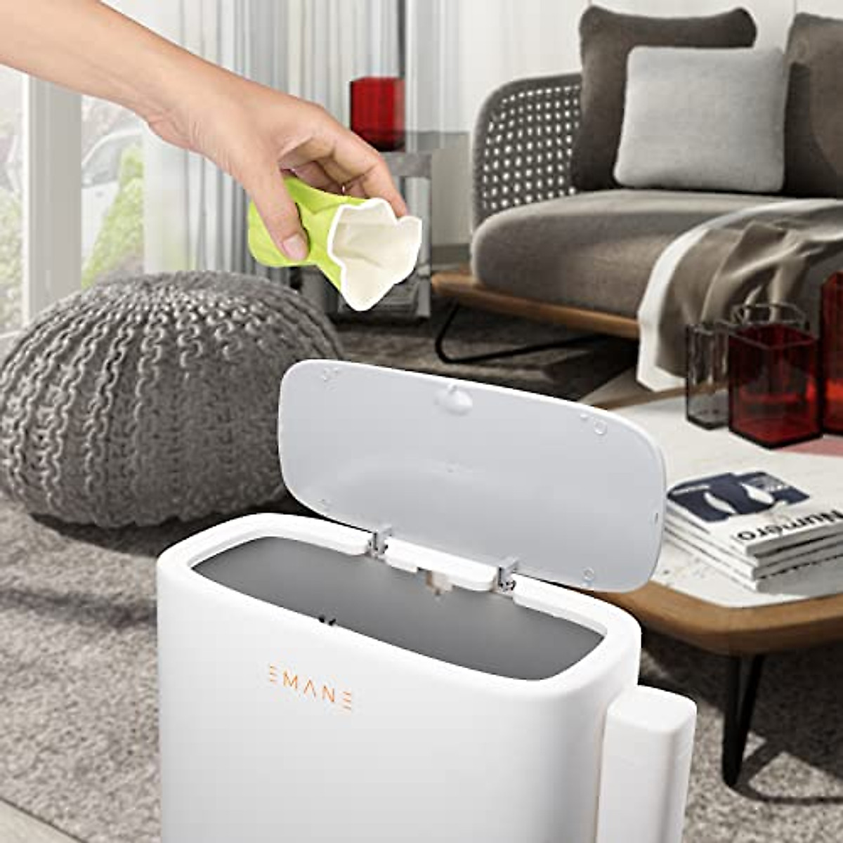 Slim Bathroom Trash Can with Attached Bag Reservoir - Modern 2 Layer Bathroom Trash Cans with Lids to Lock Odors In - Waterproof and Easy to Clean Small Trash Can with Lid - Trashcan for Your Bathroom