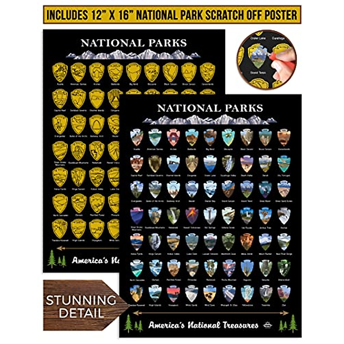 Scratch Off Map of United States + ALL 63 US National Parks Scratch Off Poster, 85 USA Landmarks, Travel Map Kit, 50 State Photo Wall Adventure Maps, Journal Gifts for Travelers by Bright Standards