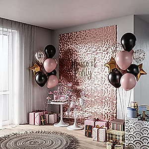 HOUSE OF PARTY Rose Gold Shimmer Wall Backdrop Panels - 24 Pcs Square Sequin Backdrop, Shimmer Backdrop for Birthday Decorations, Wedding, Bridal Shower & Bachelorette Party Supplies