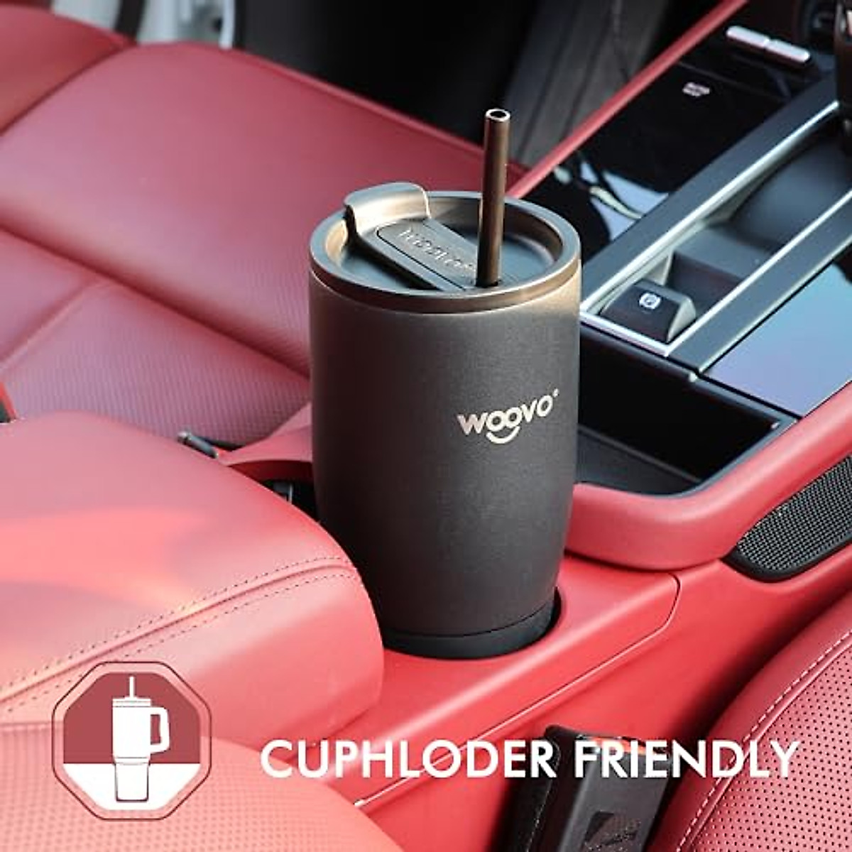 WOOVO 30 oz Tumbler with Lid and Straw - Insulated Double Wall Stainless Steel Water Bottle with SIlicone Boot - BPA Free Dishwasher Safe Tumbler, Reusable 30oz Travel Cup Stay Hot Cold - Black