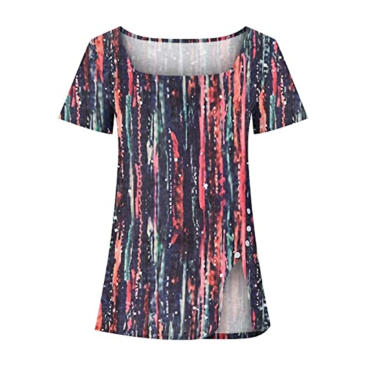 SMIDOW Womens Tunic Tops to Wear with Leggings 2023 Trendy Summer Short Sleeve Square Bohemian Shirts Long t-Shirt with Slit