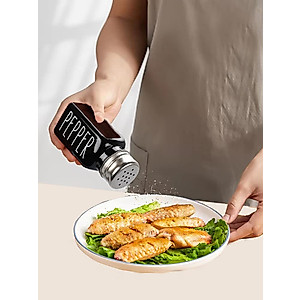 Salt And Pepper Shakers Set,Farmhouse Salt Shaker,Kitchen Decor For Home Restaurants Wedding, Cute Salt Shaker,Modern Farmhouse Decor,Glass Salt And Pepper Shakers Set Letters No Rubbing Off(BLACK)