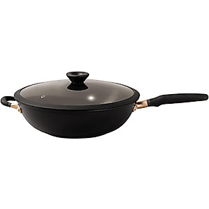 Meyer Accent Series Hard Anodized Nonstick Stirfry/Wok with Helper Handle and Glass Lid, 12.75 Inch, Matte Black