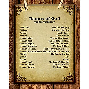 Names Of God - Christian Wall Art Decor, Inspirational Bible Verse Wall Art Print For Home Decor, Office Decor, Church Decor, Living Room & Bedroom Decor, Unframed Scripture Wall Print - 8x10”
