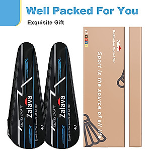 Professional Badminton Rackets Lightweight Badminton Racquets Set, Zalava Badminton Set 4 Pack,Carbon Fiber, 3 Shuttlecocks, 2 Protect Case, 4 Overgrip Included,for Beginners,Advanced Players