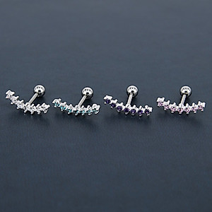 ZS Curve Seven Stud CZ Stud Earrings 316L Stainless Steel Ear Helix Conch Cartilage Piercing (5PCS Mix colors)