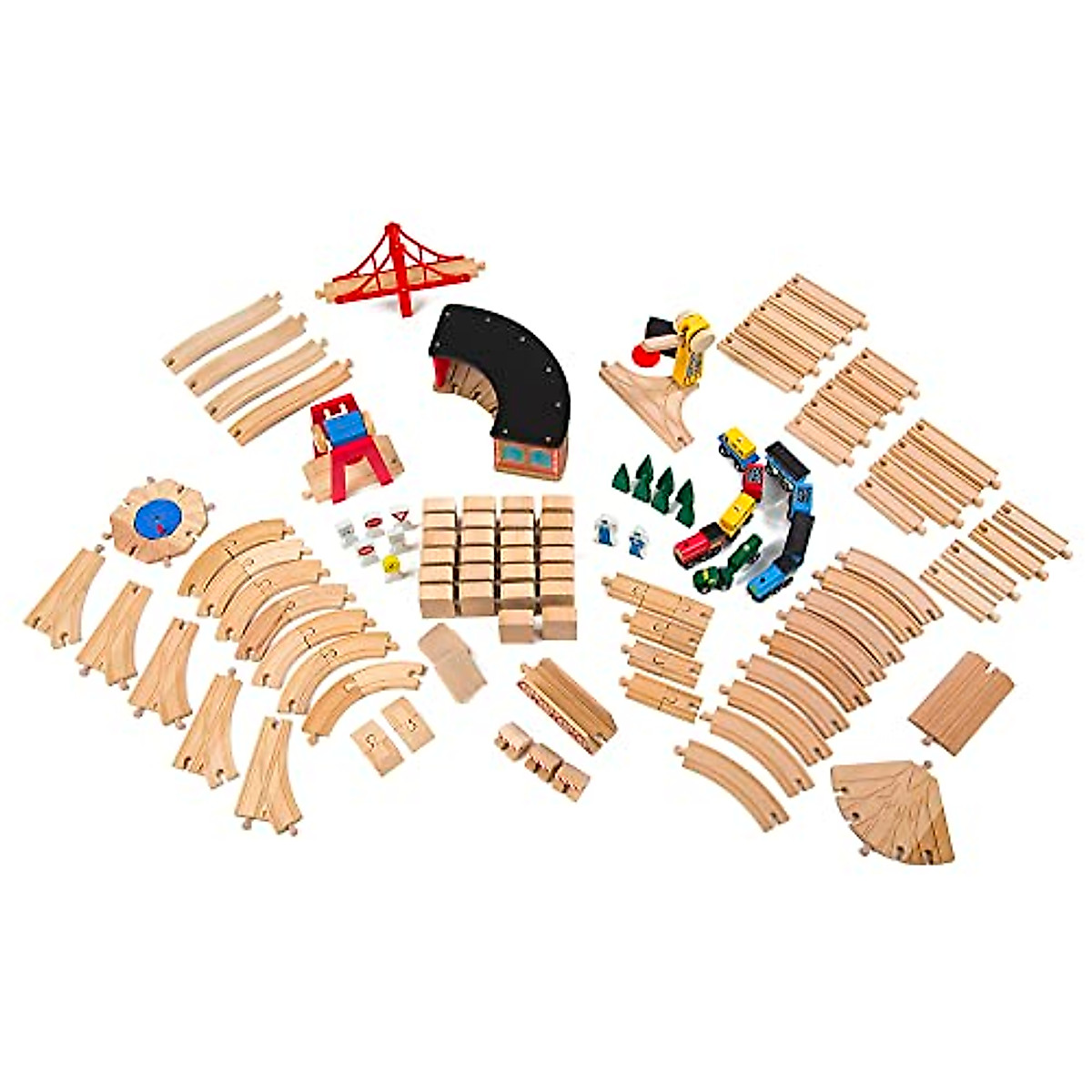 Melissa & Doug Wooden Railway Set, 130 Pieces - Wooden Train Set for Toddlers Ages 3+