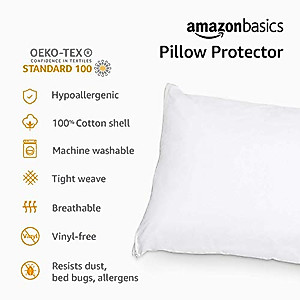 Amazon Basics 100% Cotton Hypoallergenic Pillow Protector Case Body, White, 55" L x 21" W