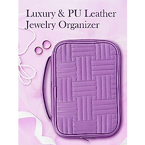 Luxtude Travel Jewelry Organizer Case PU Leather, Small Jewelry Storage Organizer Roll Bag for Women, Portable Large Capacity Jewelry Case for Necklaces, Earrings, Rings, Bracelets (Purple)