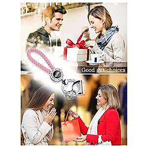 Bling Bling Leather Keychain,Universal Car Accessories Car Lanyard Key Fob Holder with Anti-lost D-ring and Screwdriver(Pink)