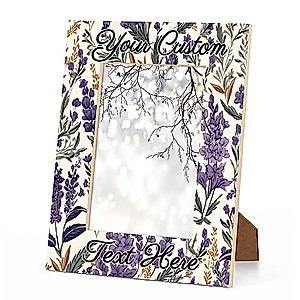 Mardesigns Purple Lavender Personalized 5x7 Picture Frame,Rustic Flowers Customized Wooden Photo Picture Frame Fits 5x7 & 4x6 Picture for Wall and Table Vertical or Horizontal Display Photo Frame