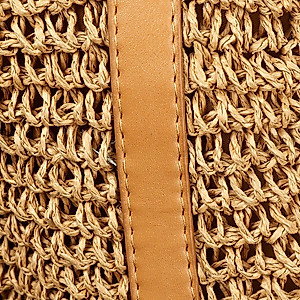 Women Straw Shoulder Bag Summer Beach Lightweight Large Wallet Handmade Woven Handbag (Khaki)