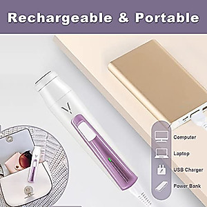 Face Razors for Women, Rechargeable 4 in 1 Facial Hair Removal and Eyebrow Nose Trimmer, Painless Bikini Trimmer, Shaver for Body, Arms, Armpit, Peach Fuzz on Upper Lip and Chin, Waterproof, Plum