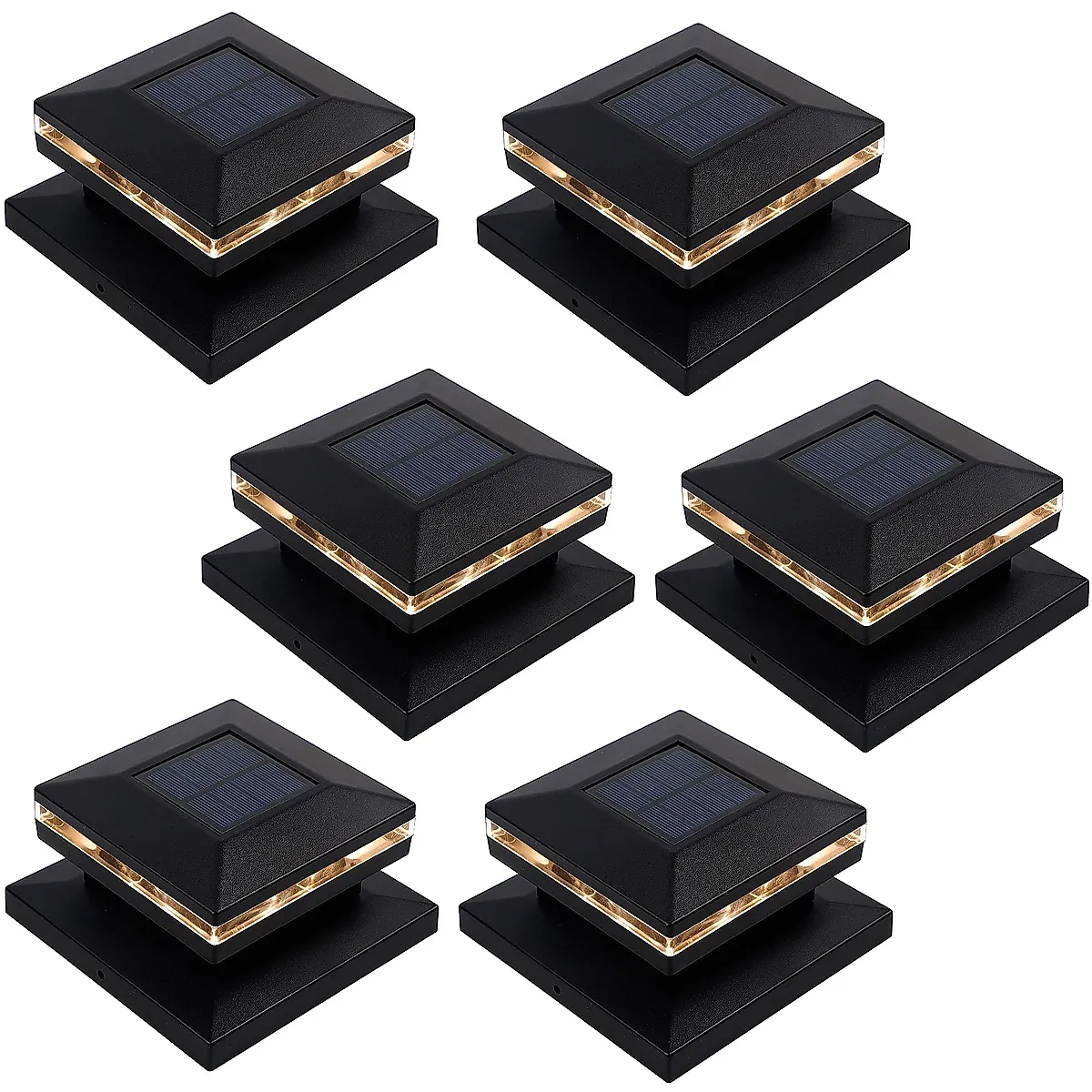 MAGGIFT 6 Pack Solar Post Lights, 15 Lumen Outdoor Post Cap Light for Fence Deck or Patio, Solar Powered Caps, Warm White High Brightness SMD LED Lighting, Lamp Fits 4x4, 5x5 or 6x6 Wooden Posts