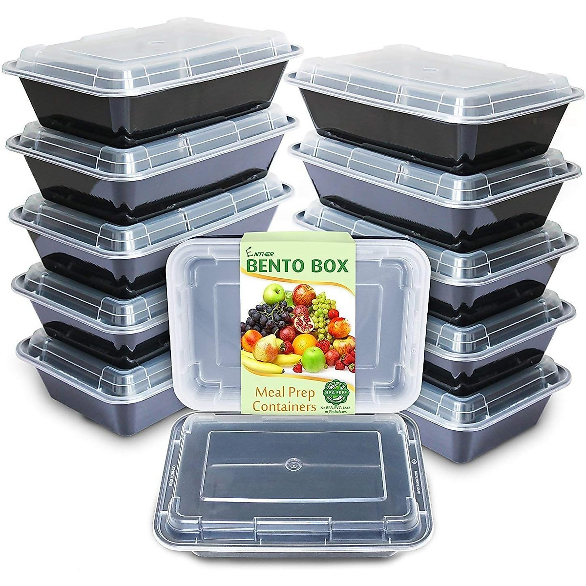 Enther Meal Prep Containers Single Lids Food Storage Bento BPA Free | Stackable | Reusable Lunch Boxes, Microwave/Dishwasher/Freezer Safe Portion Control (28 oz), 12 Pack 1 Compartment