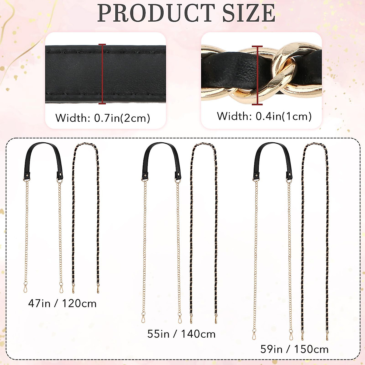 kilofly 2pc Gold Plated Faux Leather Removable Clutch Chain Shoulder Straps Set