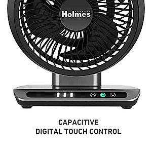 HOLMES Blizzard 8" Air Circulator Digital Fan, 3 Speeds, 90° Adjustable Head Tilt, Capacitive Touch Control, Remote Control, Ideal for Home, Bedroom, Kitchen or Office, Black