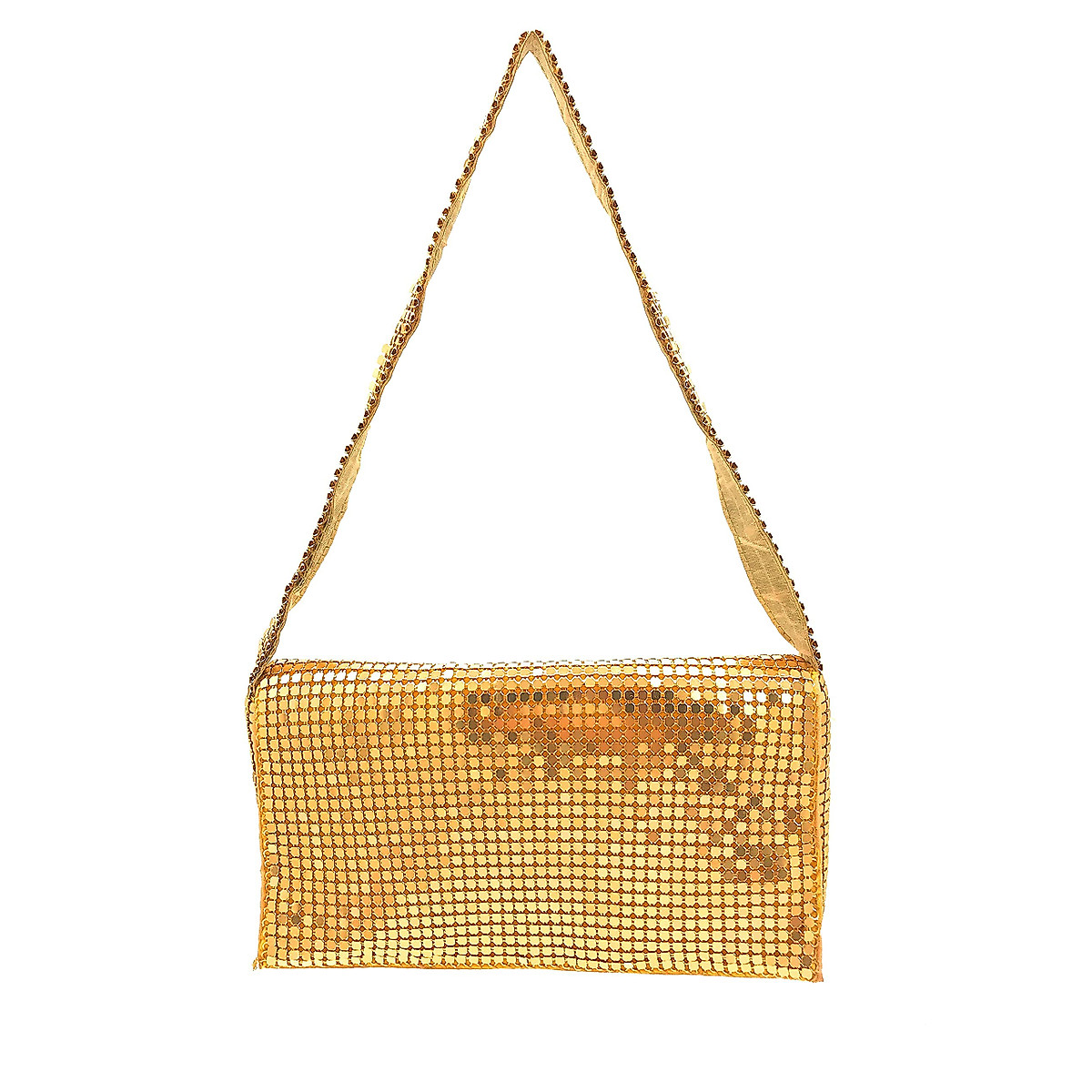 Women Vintage Evening Clutch Metal Mesh Purse with Short Shoulder Strap (Gold)