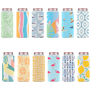 Slim Can Cooler Sleeves (12-Pack) Soft Insulated Slim Can Koolie for White Claw Seltzer & Slim Beer - HTV Blanks for Vinyl Projects - Skinny Can Koolies Bulk - Tall Can Koolie - Coolies for Slim Cans