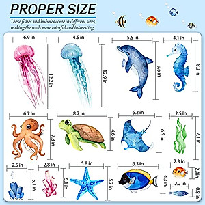 4 Sheets Ocean Fish Wall Decals Stickers Under The Sea Wall Decal Stickers Removable Sea Life Marine Animal Sticker Underwater Ocean Creatures Wall Decor for Kids Girls Boy Nursery Bedroom Bathroom