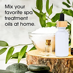 Focus Nutrition 12 Pack Clear Frosted Boston Round Essential Oils Aromatherapy Glass Bottles Jar With Black Bamboo Eye dropper cap, 1oz