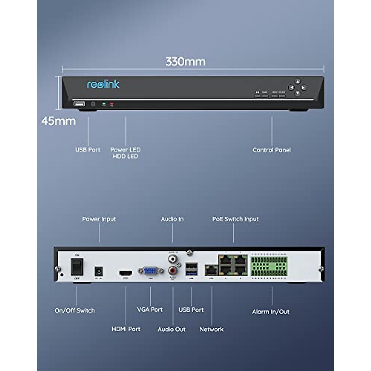 REOLINK 36 Channel Network Video Recorder for Security Camera System, Work with 12MP/4K/5MP/4MP HD Reolink IP Cameras NVR, Integrated O/I Alarm System, 3 HDD Bays, No HDD Included, RLN36