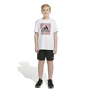 adidas Boys' Big Short Sleeve Cotton Blocked BoS Logo T-Shirt, White, M(10/12)