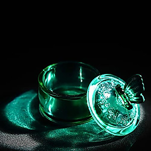 kanpura Green Embossed Glass Jar with Lid,Crystal Glass Candy Dish,Candy Jars Jewelry Box for Wedding Party Buffet, 3.5 oz