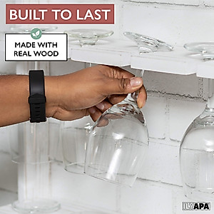 Ilyapa Wine Glass Rack, Wall Mounted - 3 Tier Rustic Weathered White Wood Stemware Storage Holder