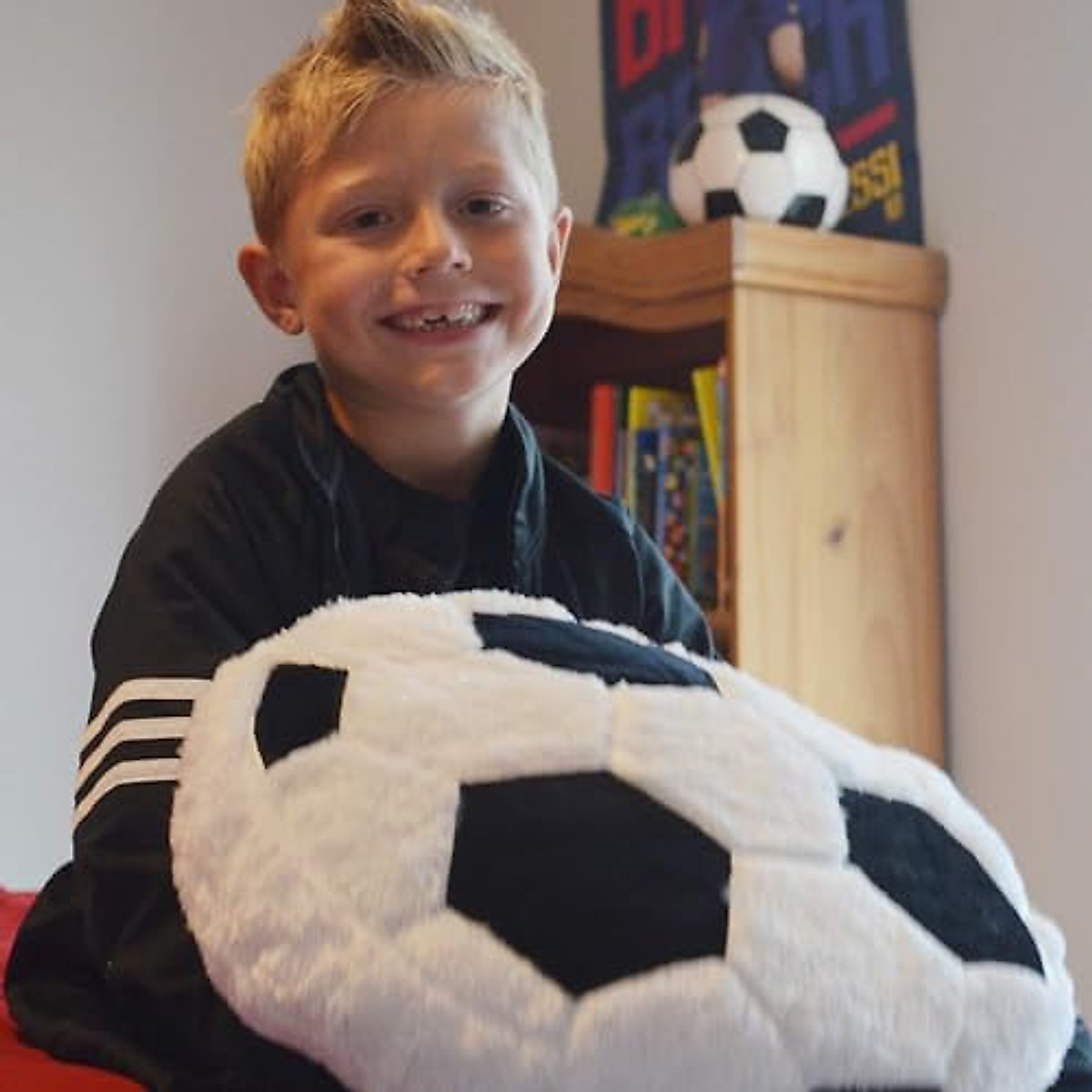 CatchStar Soccer Pillow Fluffy Soccer Plush Pillow Soft Stuffed Soccer Throw Pillow Decorative Round Large Soccer Pillow Cushion Big Sports Toy Gift for Kids Boy Children Room Decoration